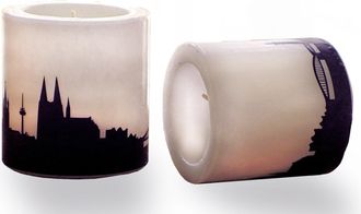 44spaces K&ouml;ln Skyline Kerzen Rund 2 St&uuml;ck Dekokerzen Tischkerzen Ohne Geruch, Lange Brenndauer, Tischdeko