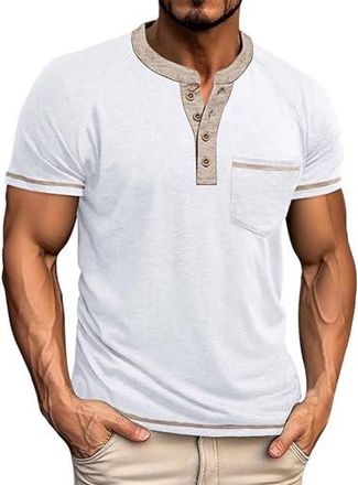 Generic Polo actif pour homme - T-shirt de sport - Col rond - T-shirt de loisirs - T-shirt &agrave; manches courtes - Pour lext&eacute;rieur - Polo sportif - Henley pour ho