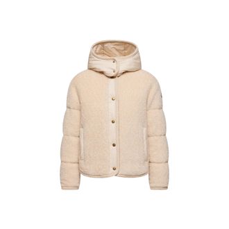 Moncler Moncler Doudoune Courte En Teddy &Agrave; Capuche Et Bordure Tress&eacute;e Ciboulette, Femme, Blanc, Taille: 00