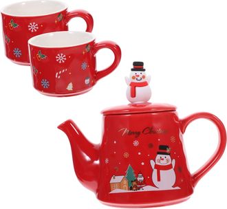 Garneck Keramik-teekannen-Set Weihnachts-schneemann-Thema Tassen Rot Angenehm Zu Haltender Griff
