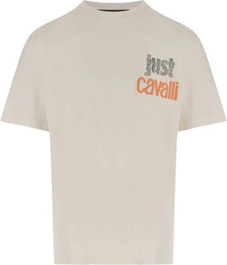 Just Cavalli Homme, Tops, Blanc, Taille: M T-shirt en coton avec imprim&eacute; graphique