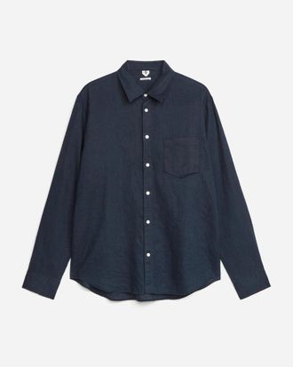 Arket Leinenhemd Mit Normaler Passform -Blau