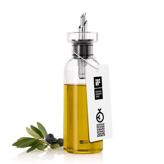 Adhoc BZ80 &Ouml;lspender oder Essigspender AromaPour aus Borosilikatglas | elegante Oliven&ouml;lflasche mit Ausgie&szlig;er aus Edelstahl | ideal auch f&uuml;r K&uuml;rbiskern-&Ouml;l o