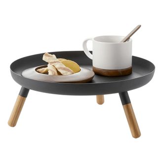 Yamazaki Tableware Yamazaki 5565 Plain Aufbewahrungsschale mit Beinen, schwarz, Stahl/Holz, minimalistisch, 32 x 32 x 13 cm