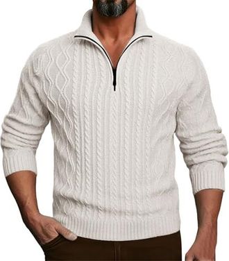 Generic Pull pour homme avec fermeture éclair 1/4 - Style décontracté - Texture à revers - Couleur unie - Super doux - Pliable - Manches longues - Poignets él