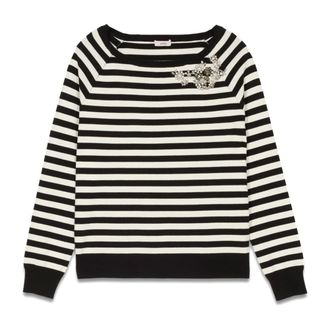 Oltre Femme, Pulls, Noir, Taille: 42 FR Pull Ray&eacute; avec Broderie de Bijoux