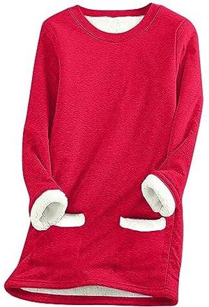 Generic Pull chaud pour femme, chandail dhiver à manches longues doublé en polaire, pull dhiver à col rond, sans capuche, thermique, décontracté, couleur unie