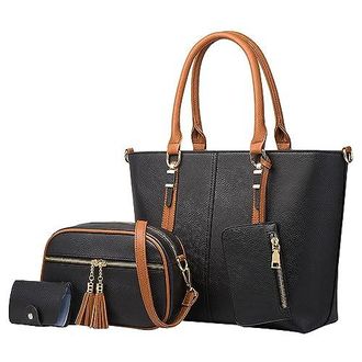 Generic Mode Lady Cuir Quatre Sac &agrave; Bandouli&egrave;re Portefeuille Sac &agrave; bandouli&egrave;re Portable Sac &agrave; bandouli&egrave;re Femme Sacs &agrave; main et sacs &agrave; main, Noir, Taille uniqu
