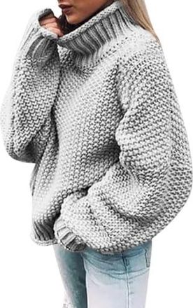 Onsoyours Pulls Femme Col Roul&eacute; &agrave; Manches Longues Chandail Tricot Sweater Blouse Chaud Hauts Pullover Hiver Gris S