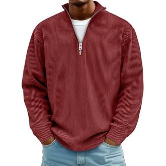 Generic Sweat-shirt sans capuche pour homme - Pull tricot&eacute; avec fermeture &eacute;clair 1/4 - T-shirt &agrave; manches longues - Couleur unie - Col roul&eacute; - D&eacute;contract&eacute; - T-