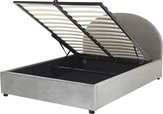 Beliani Bett mit Bettkasten Grau Samt Gepolstert 160 x 200 cm Lattenrost Hochklappbar Hohes Kopfteil Klassisch Retro Minimalistisch Schlafzimmer