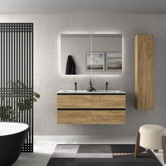 Cygnus Bath Meuble de salle de bain BEQUIA METAL 120cm Ch&ecirc;ne Vasque Porcelaine Centrale