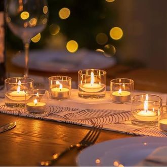 Nuptio Photophore Verre Bougeoir Porte: 12 Pi&egrave;ces Bougeoir Chauffe Plat Contenant pour Bougie Transparent Flottante Centre de Table Deco Noel Mariage 4.6cm L