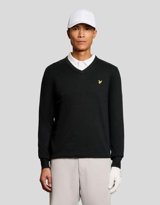 Lyle & Scott pull col V en maille mi-&eacute;paisse de golf en z865 noir jet