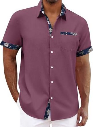 Generic Chemise hawa&iuml;enne &agrave; manches courtes pour homme - Coupe normale - Chemise d&eacute;t&eacute; boutonn&eacute;e - Chemise d&eacute;t&eacute; avec imprim&eacute; - Col &agrave; revers - T-shirt d&eacute;t&eacute; &agrave; ma