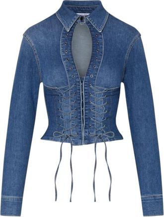 Liu Jo Femme, Blouses et Chemises, Bleu, Taille: 38 FR Chemise en denim slim avec d&eacute;coupe et d&eacute;tails lac&eacute;s