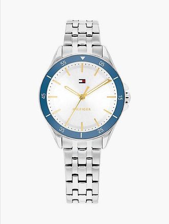 Tommy Hilfiger Montre &agrave; cadran blanc et lunette bleue