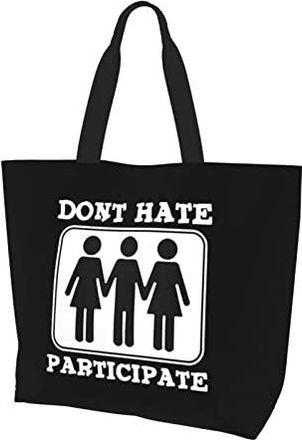 AOOEDM Dont Hate Participate Threesome Ladies Canvas Tote Sac &agrave; provisions r&eacute;utilisable