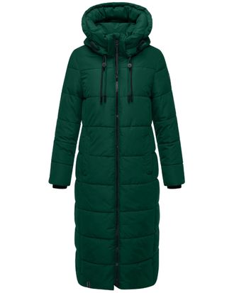 Marikoo Damen Wintermantel warmer Steppmantel lang mit abnehmbarer Kapuze Nadeshikoo XVI Evergreen Gr. XS