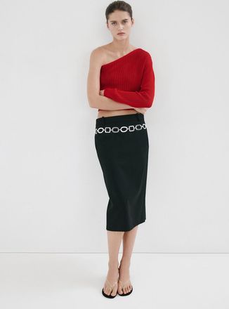 Mango Pull-over maille asym&eacute;trique rouge - Femme - XXS - MANGO