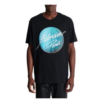Balmain Homme, Tops, Noir, Taille: 2XS T-shirt imprim&eacute; logo Paris et plan&egrave;te