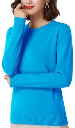 Glamexx24 Pull à manches longues pour femme - Col rond - Pull en tricot - Chaud - Décontracté - Couleur unie - Pull tricoté - Hauts basiques, Bleu ciel, XL-XXL