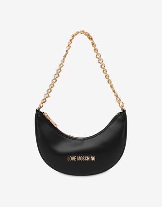 Love Moschino Umhängetasche mit Kette und Herzen - Schwarz