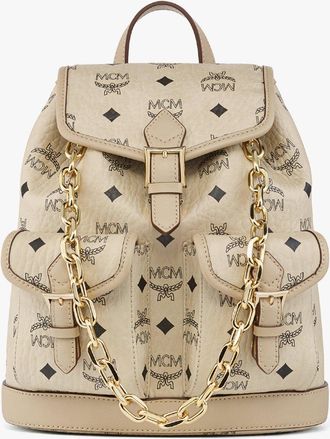 MCM Aren Kordelzug-Rucksack in Visetos BEIGE + BLACK VISETOS