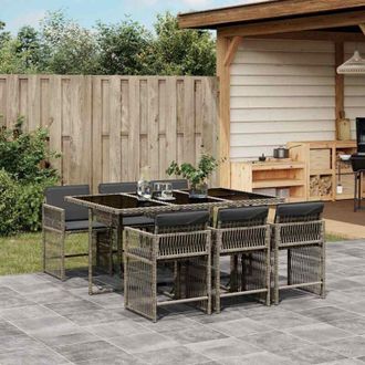vidaXL Vidaxl - Ensemble &agrave; manger de jardin et coussins 7 pcs gris rotin