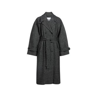 Object Manteau long ceintur&eacute; en laine m&eacute;lang&eacute;e