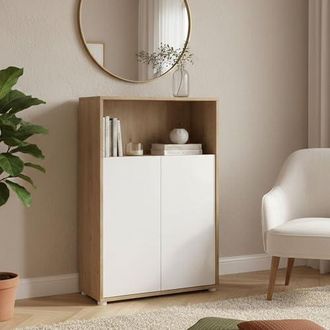 Dmora B&uuml;cherregal Perrine, B&uuml;roregal, Mobiler Buchhalter, B&uuml;cherbrett, 80x34 h124 cm, Eiche und Wei&szlig;