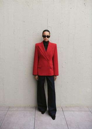 Mango Blazer crois&eacute; cintr&eacute; rouge - Femme - XS - MANGO