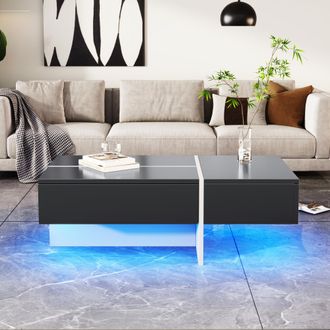Merax Hochglänzender Couchtisch Wohnzimmermöbel Beistelltisch CoffeeTable mit LED