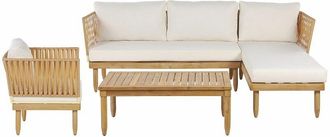 Beliani Gartenset Braun Akazienholz Polyester 4-Sitzer Sofa Tisch Sessel Chaiselongue Terrasse Garten Outdoor Modern