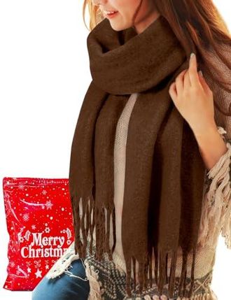 Heekpek Echarpe Femme Hiver Grosse Écharpe Cachemire Etole Chale Femme Chaud Pashmina Pour Cadeau Cadeaux de Noel, Brun