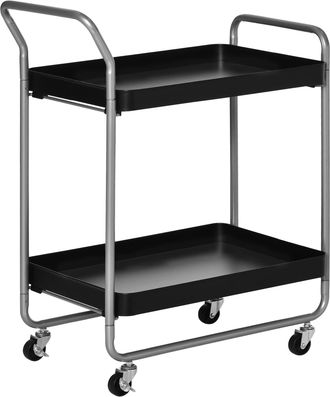 HOMCOM 2-stufiger Servierwagen mit Griffen und Lenkrollen, Aufbewahrungswagen aus Metall für Küche und Wohnzimmer, 63x40,4x83,5cm, schwarz