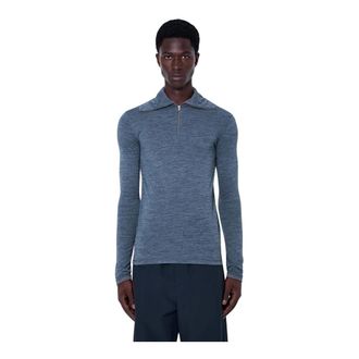 Jil Sander Homme, Tops, Gris, Taille: S Haut &agrave; manches longues en jersey de coton stretch avec demi-zip