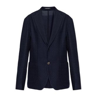 Emporio Armani Homme, Vestes, Bleu, Taille: 2XL Veste crois&eacute;e en maille jacquard de laine vierge ultra-l&eacute;g&egrave;re