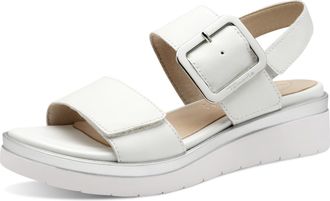Tamaris Comfort Damen Sandalen flach aus Leder mit Schnalle, Weiß (White/Silver), 40 EU
