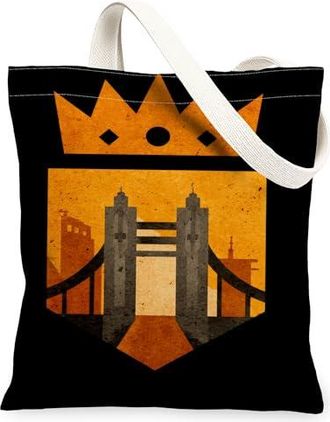 Generic Urban Royal Sac fourre-tout en toile Motif pont vintage r&eacute;utilisable Noir &eacute;l&eacute;gant L&eacute;ger Lavable &Eacute;paule Stra, noir, 13x15 Inch