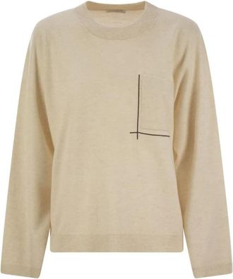 Brunello Cucinelli Homme, Pulls, Beige, Taille: S Pull ras du cou avec cha&icirc;ne Monili