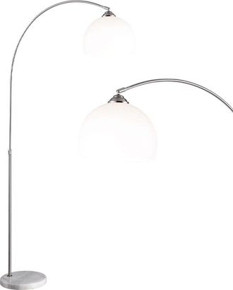 Globo Lighting Bogenleuchte Stehleuchte mit Marmorsockel Bogenstandleuchte mit Teleskop-Funktion weiß, höhenverstellbar, 1x E27, DM Sockel 29cm Gesamthöhe 141-196cm