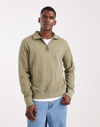 Superdry Classic Essential - Pullover in hellem Khakigrün mit kurzem Reißverschluss