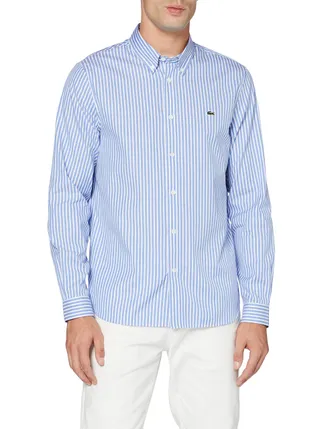 Lacoste Herren Oberhemd Langarm CH2936, Männer Hemd,Button-down,einfarbig,Regular Fit,Weiß,41