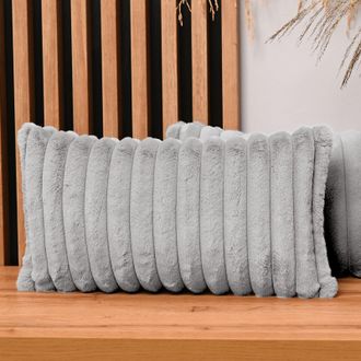 MG Design 2er Set Kissenbez&uuml;ge 30 x 50 cm in Grau - mit Rei&szlig;verschluss, langflorige Fell-Haptik, weich & Cosy, pflegeleicht