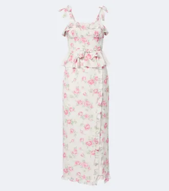 Alessandra Rich Robe midi en soie &agrave; fleurs