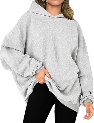 Generic Sweat &agrave; capuche surdimensionn&eacute; en polaire confortable avec poches pour femme, gris, XXL