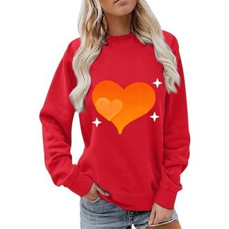 Generic Sweatshirt de Saint-Valentin pour femme - T-shirt &agrave; manches longues - Motif coeur - Pull confortable - Motif damour - Mat&eacute;riau doux - Tenue de vacance