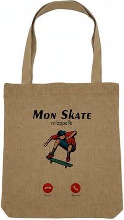 Fabulous Sac Shopping Tote Bag Aspect Lin - Mon Skate MAppelle Passion Culture - Sac de Courses Toile Epaisse 360g Beige Naturel Cabas Port&eacute; Epaule Solide Impr