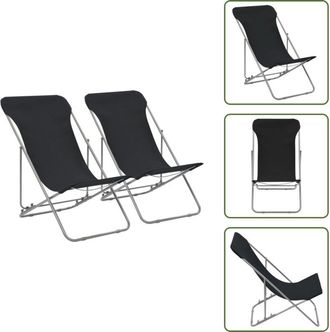 vidaXL Chaises de plage pliables lot de 2 Acier et tissu oxford Noir - Chaise De Plage - Chaise Pliante - Mobilier De Jardin - Fauteuil De Jardin - Fauteuil